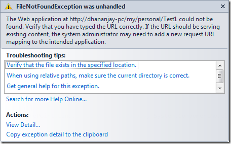 The Web Application could not be found .verify that you have typed the ...